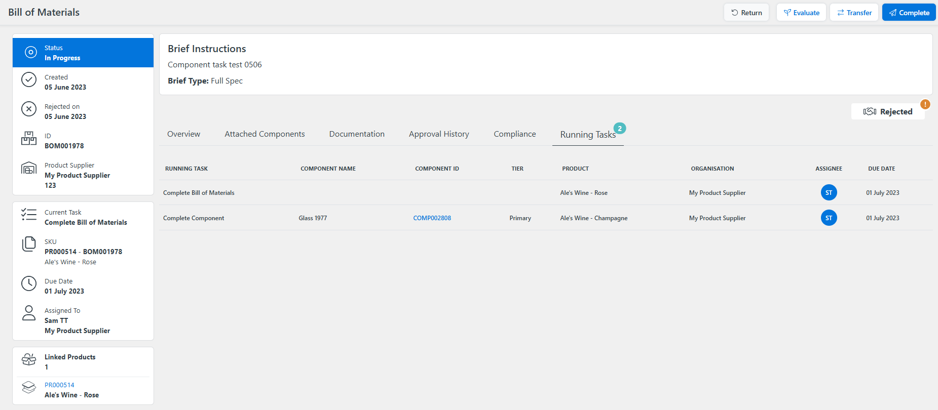Viewing Running Tasks for Your Organisation, Products, Bills of Materials and Components – e-halo