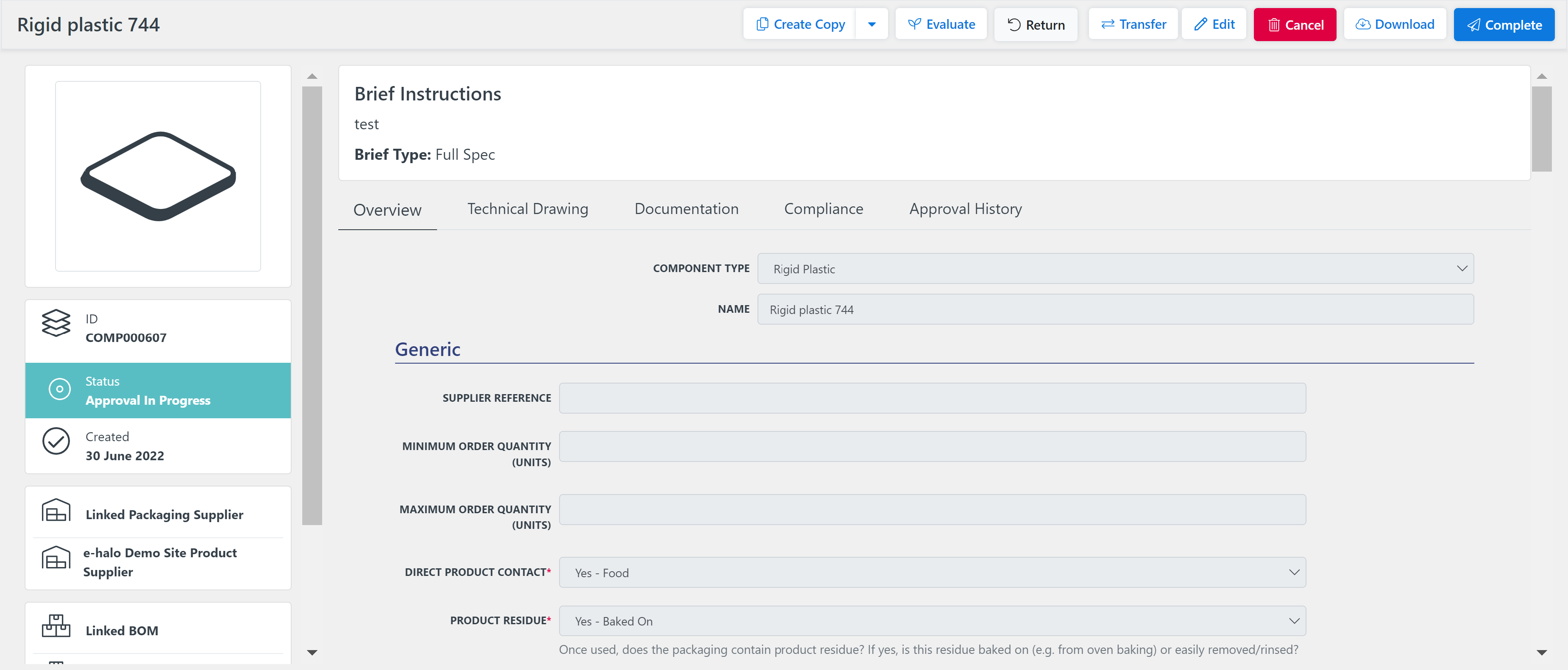 Confirm/Reject a Component (Task) – e-halo
