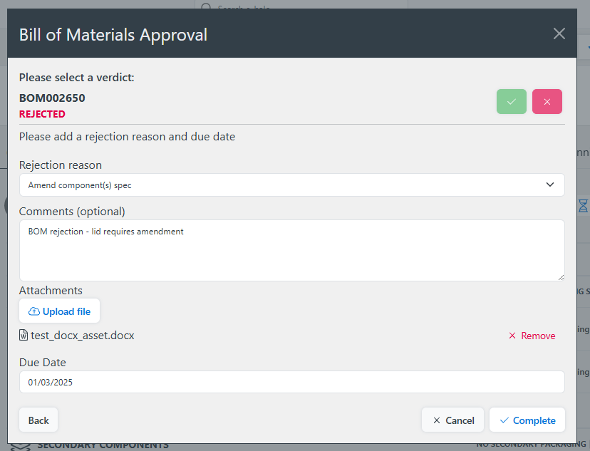 Approve/Reject a Bill of Materials (Task) – e-halo