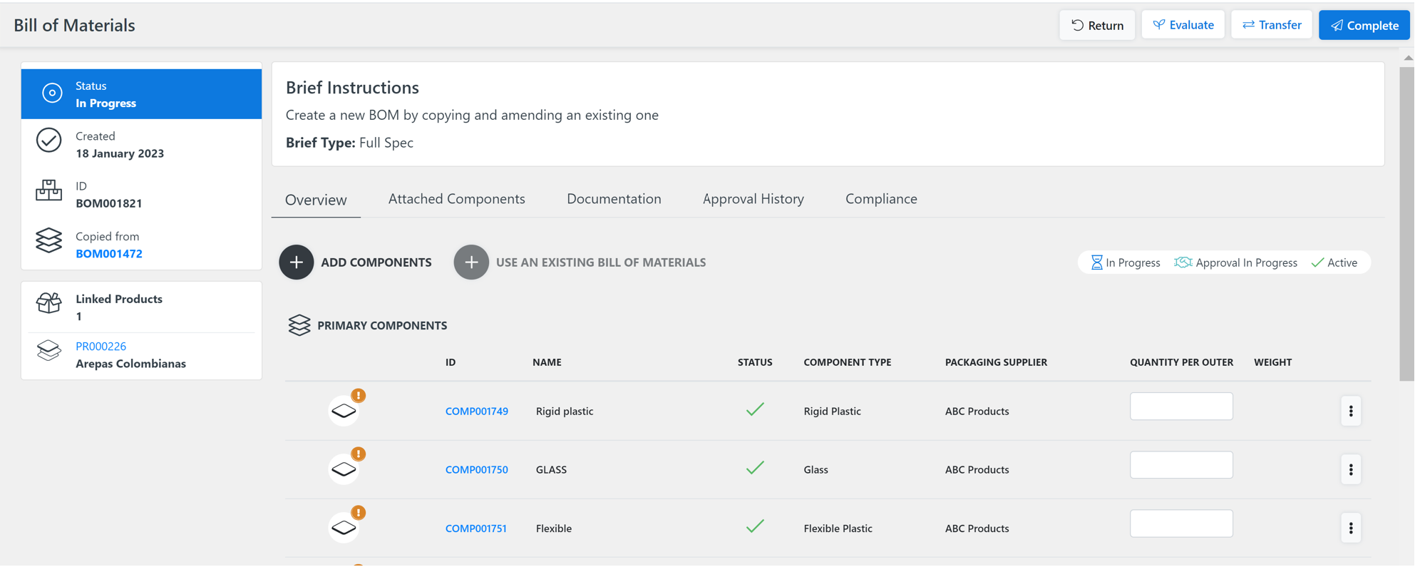 Create a Bill of Materials (Task) – e-halo